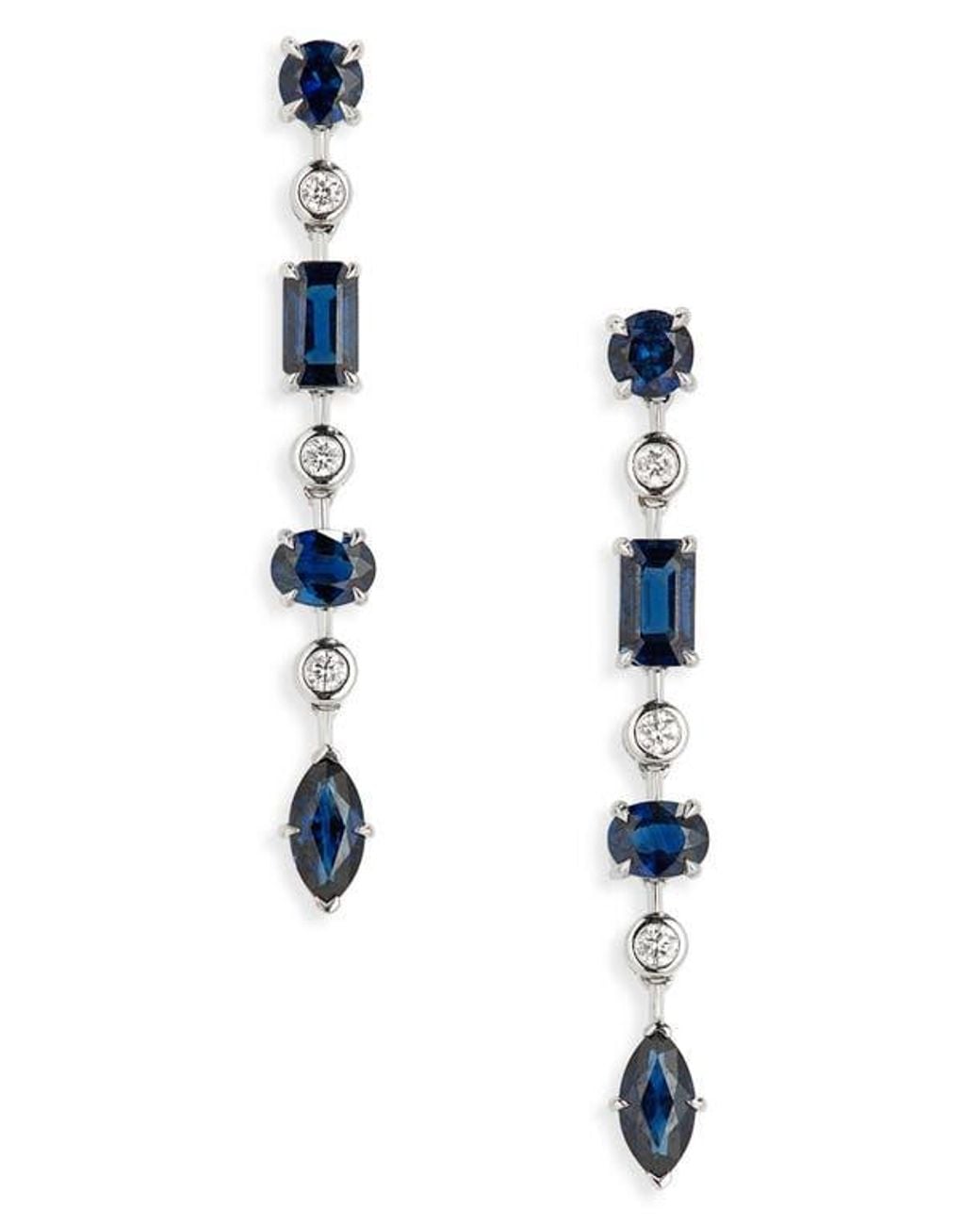 VALANI ATELIER Floating Sapphire & Diamond Linear Earrings in Metallic ...