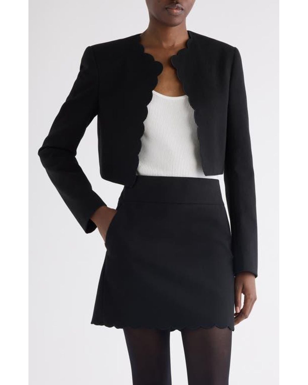 Chloé Scallop Edge Spencer Jacket in Black | Lyst
