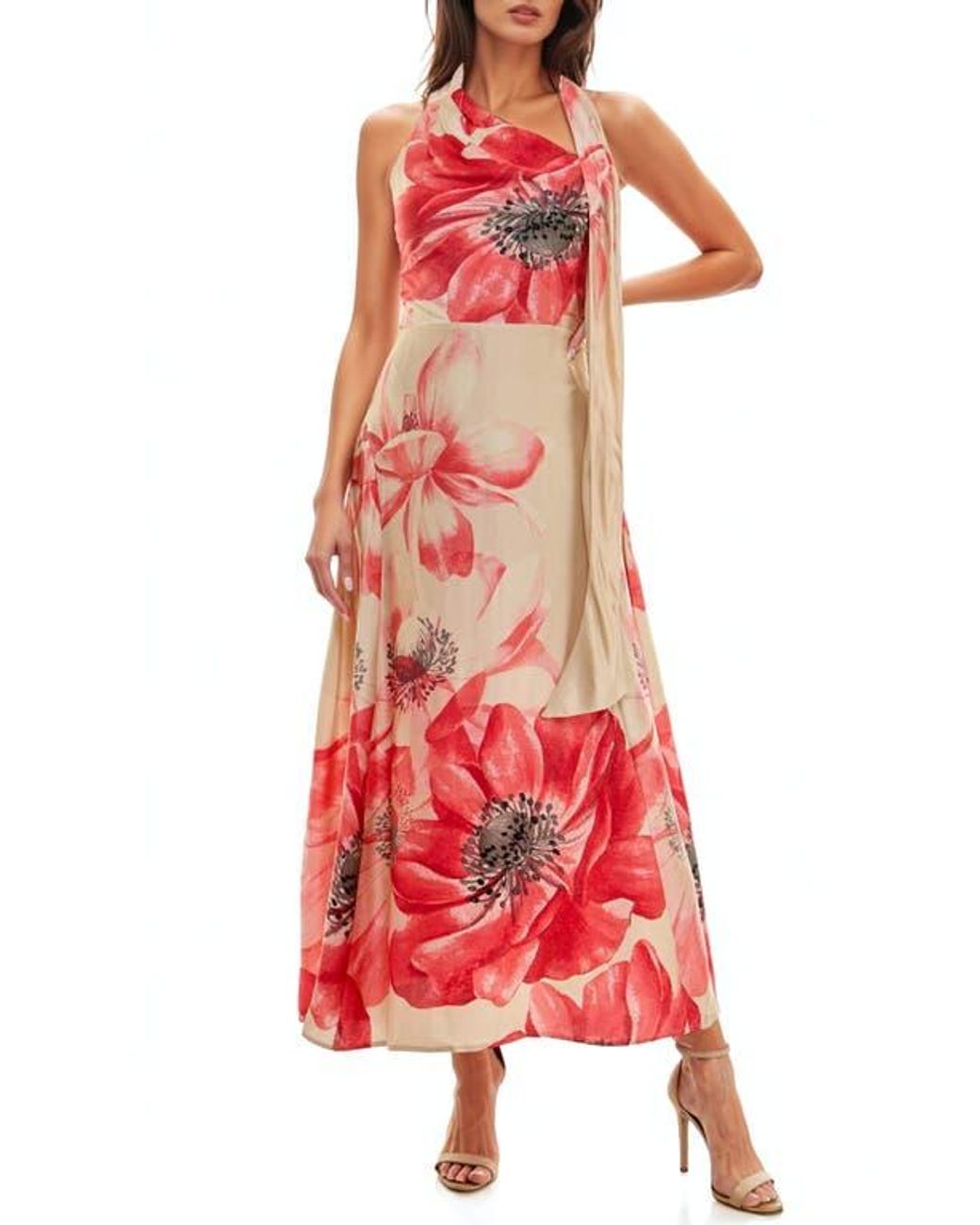Socialite Drape Satin Cocktail Maxi Dress in Red | Lyst