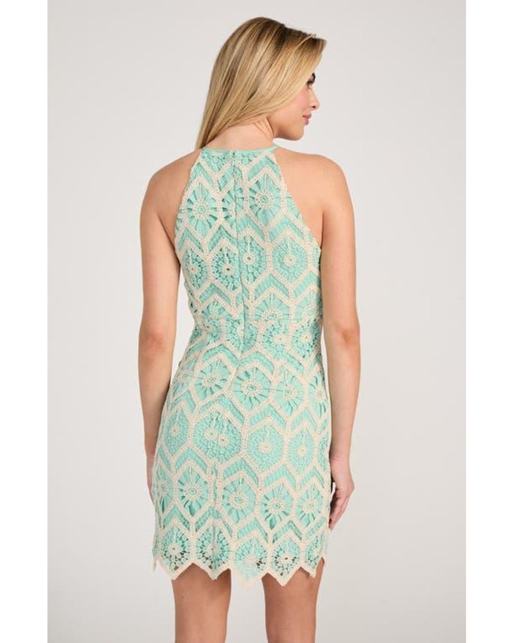 Guess Erin Lace Overlay Minidress in Green | Lyst