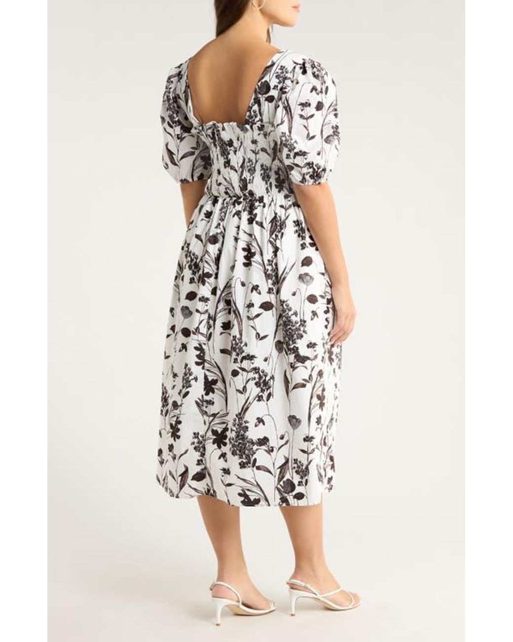 Sugarlips Leiden Floral Puff Sleeve Dress in White | Lyst