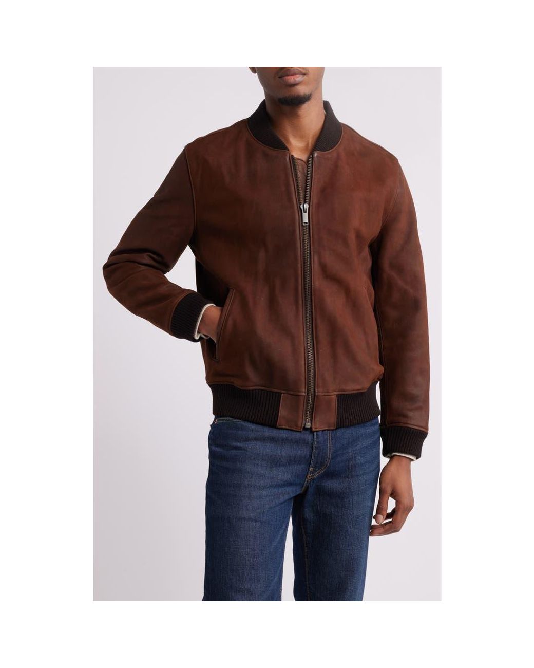 Frye Classic Leather Bomber Jacket in Brown for Men | Lyst