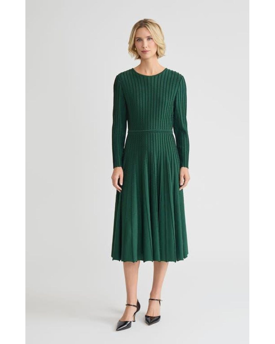 Misook Fit & Flare Raised Linear Stitch Midi Dress in Green | Lyst
