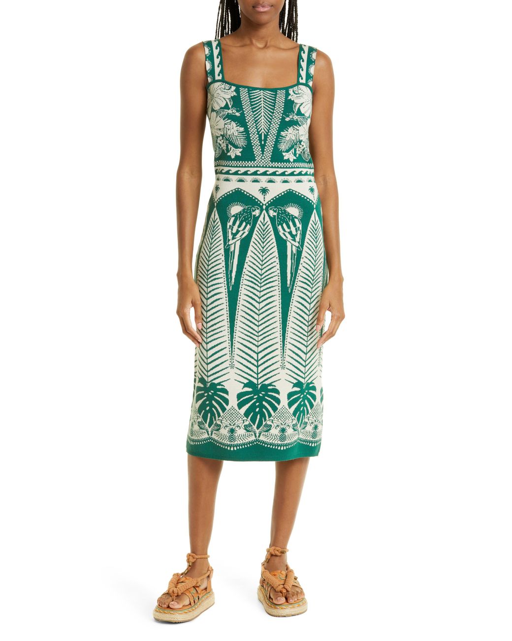 FARM Rio Macaw Jacquard Sweater Dress in Green | Lyst
