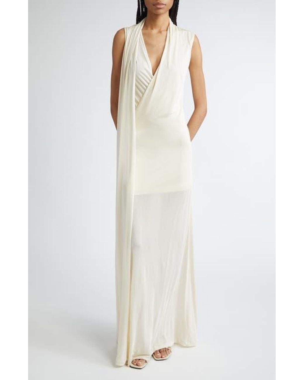 TOTEME Overlapped Scarf Sheer Stretch Jersey Maxi Dress in White | Lyst