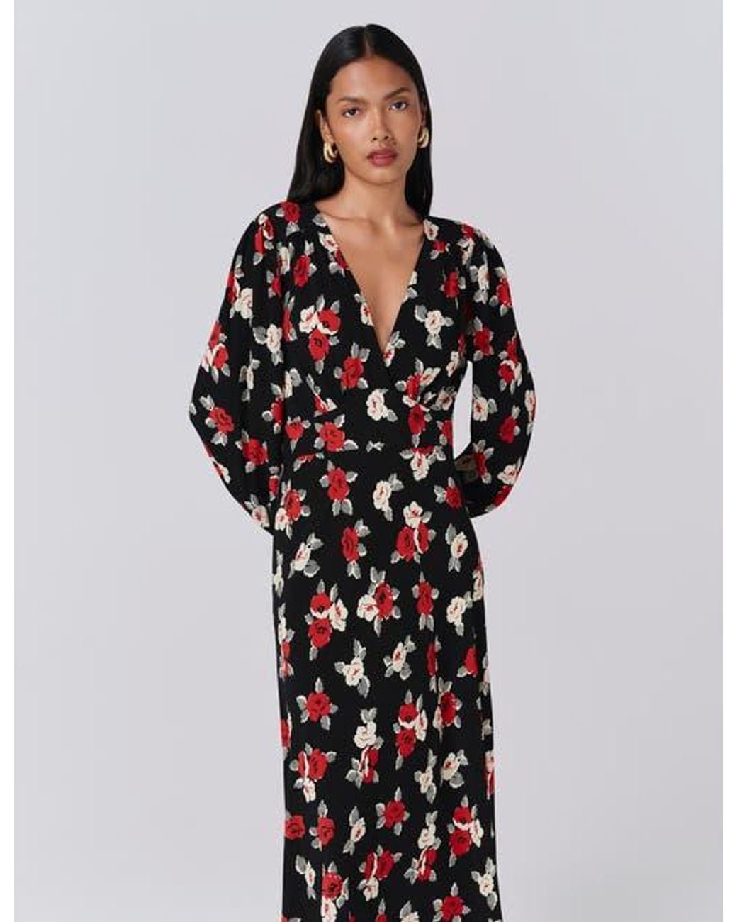Ghost Gracie Floral V Neck Midi Dress in White | Lyst