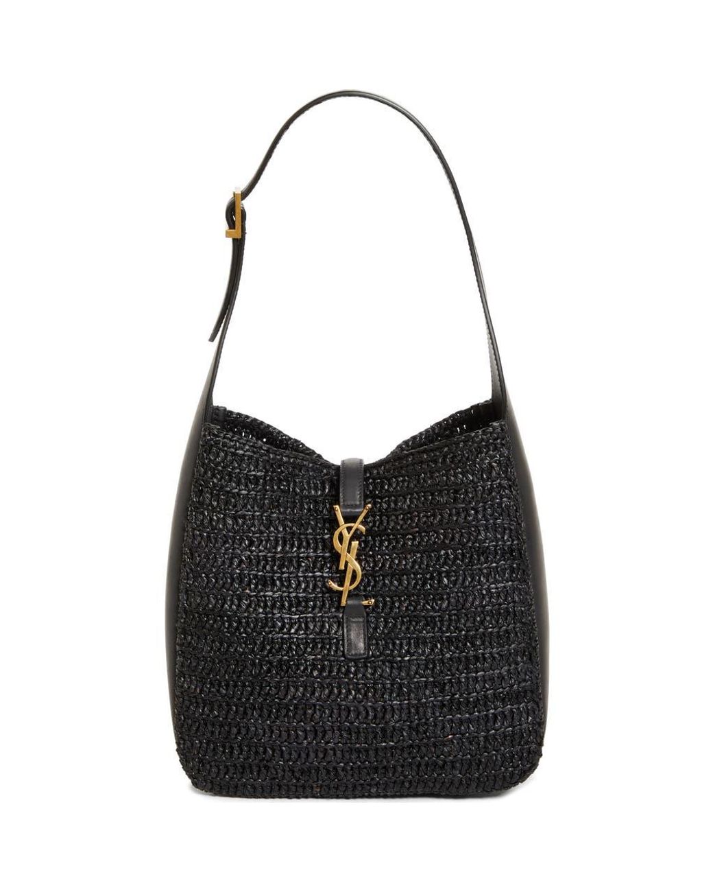 Saint Laurent Small Le 5 À 7 Woven Raffia Hobo Bag in Black | Lyst