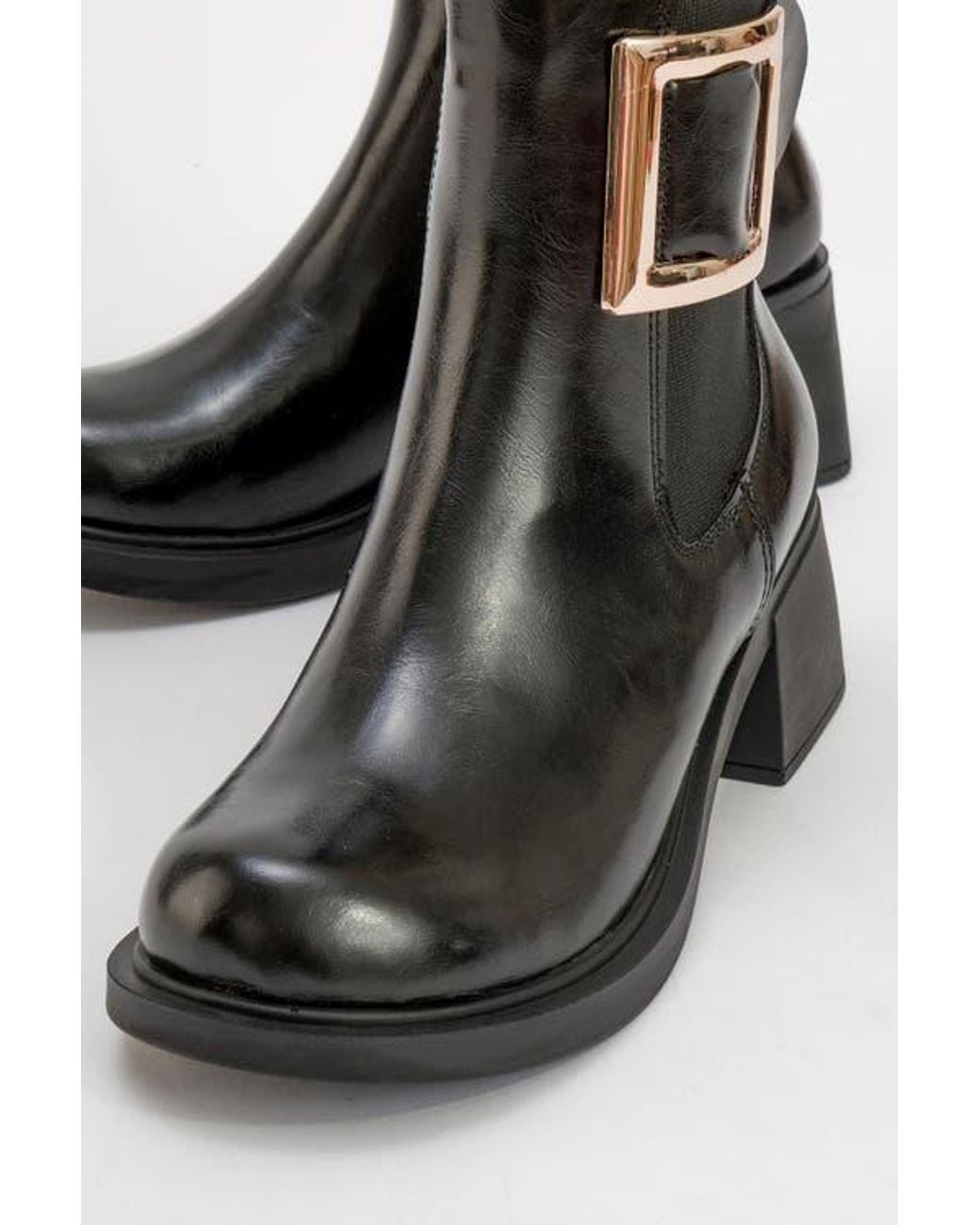 Prologue Shoes Moriah Buckle Block Heel Boot in Black | Lyst