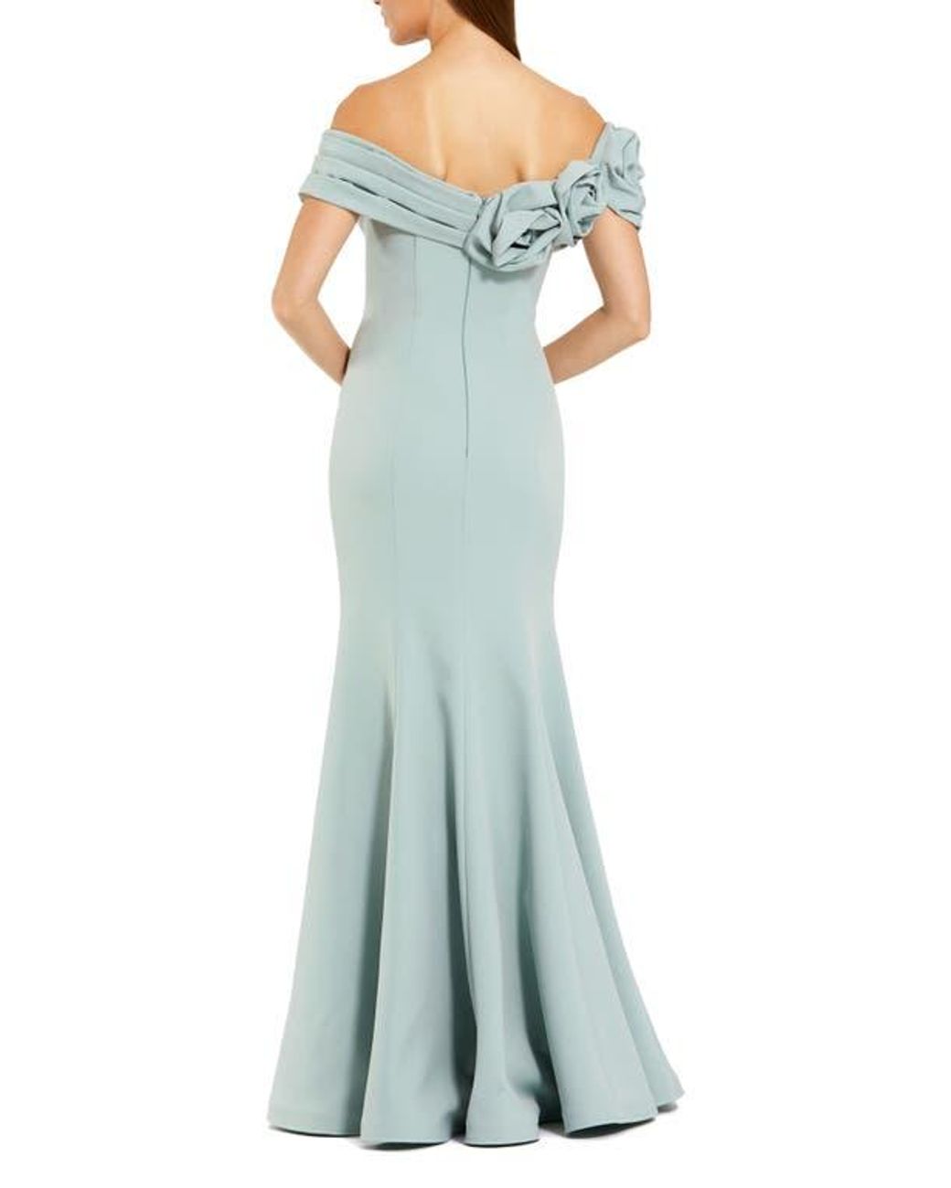 Mac Duggal Off The Shoulder Crepe Mermaid Gown in Blue | Lyst