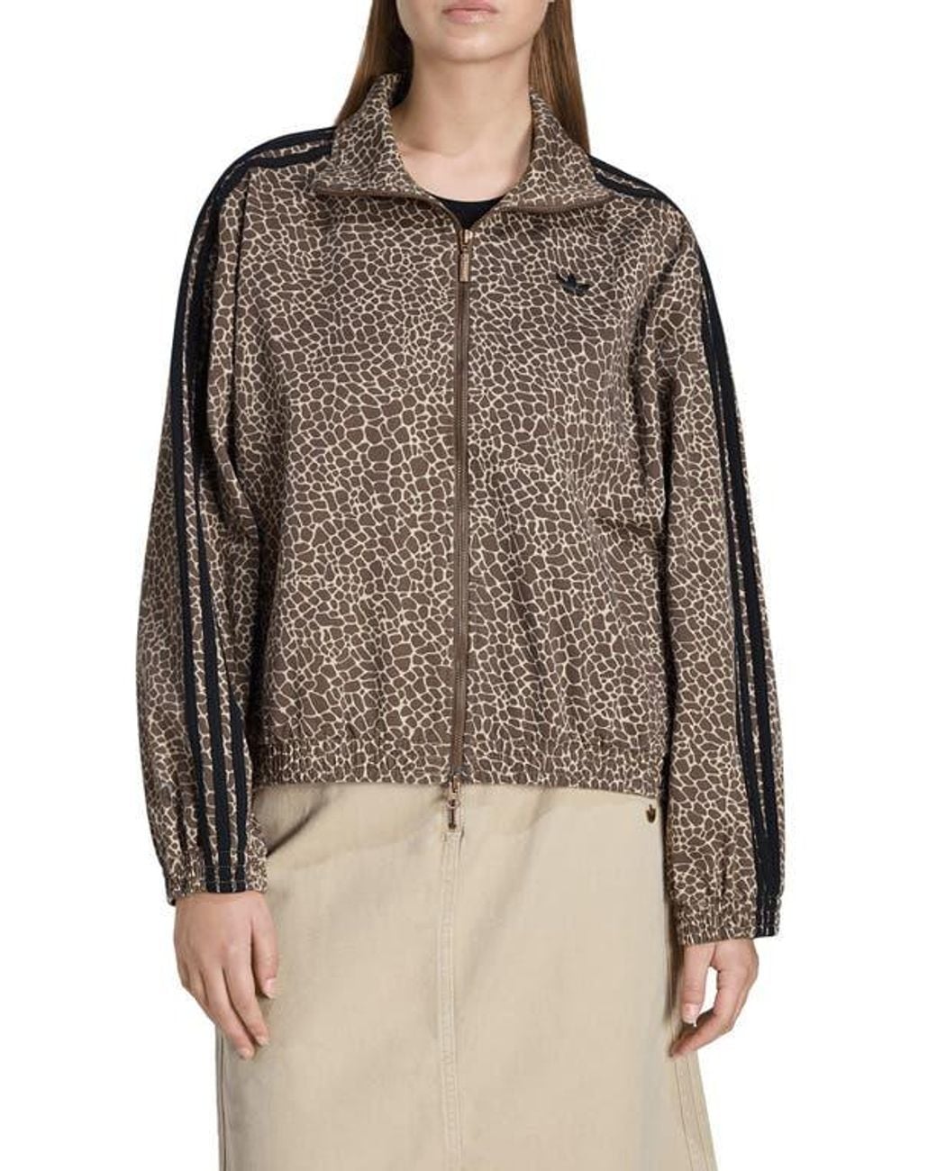 adidas Originals Firebird Animal Print Denim Track Jacket in Brown | Lyst