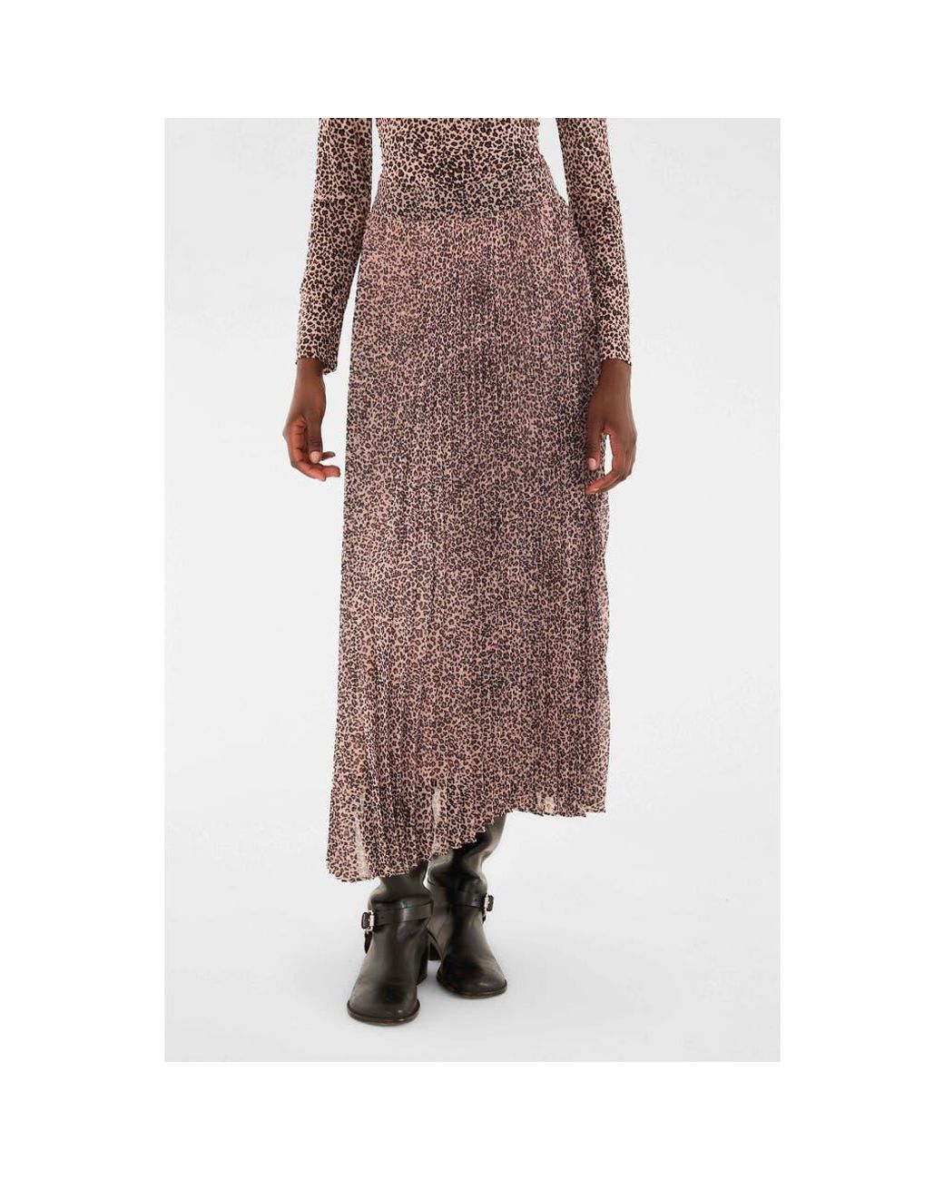 FARM Rio Pleated Leopard Print Midi Skirt in Brown | Lyst