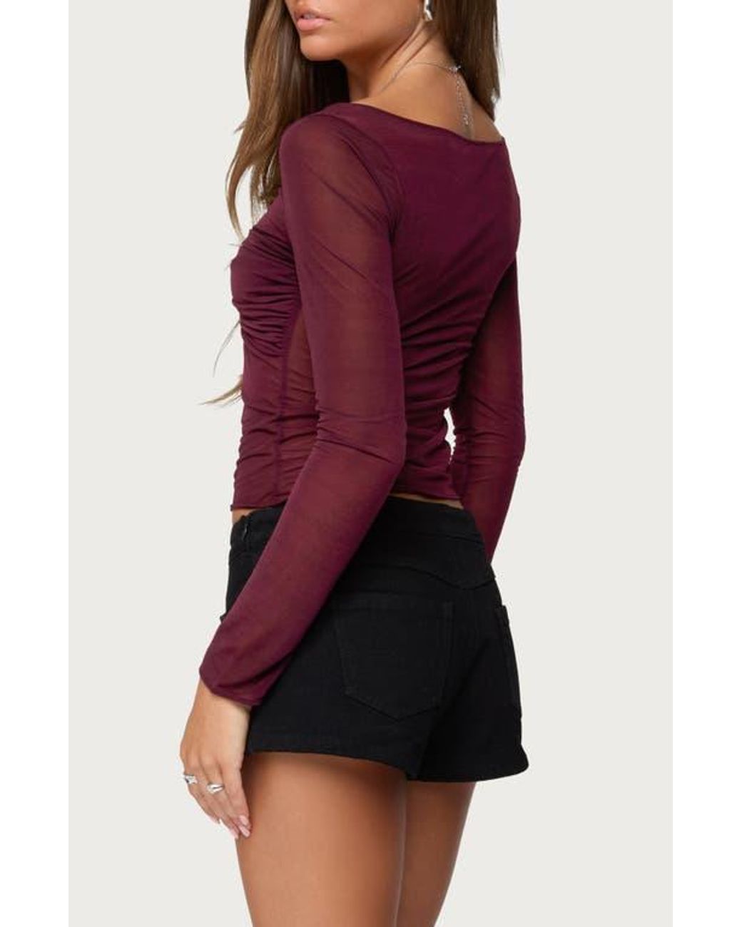 Edikted Oona Gathered Overlay Sheer Top | Lyst