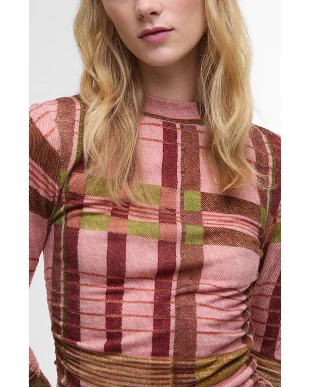 Barbour X Farm Rio Thalita Abstract Tartan Knit Top in Brown | Lyst