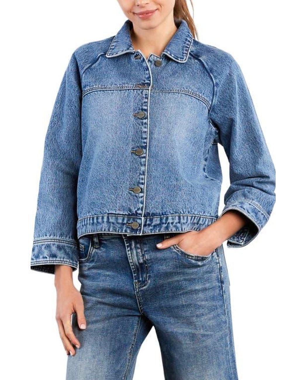 HINT OF BLU Boxy Denim Jacket in Blue | Lyst