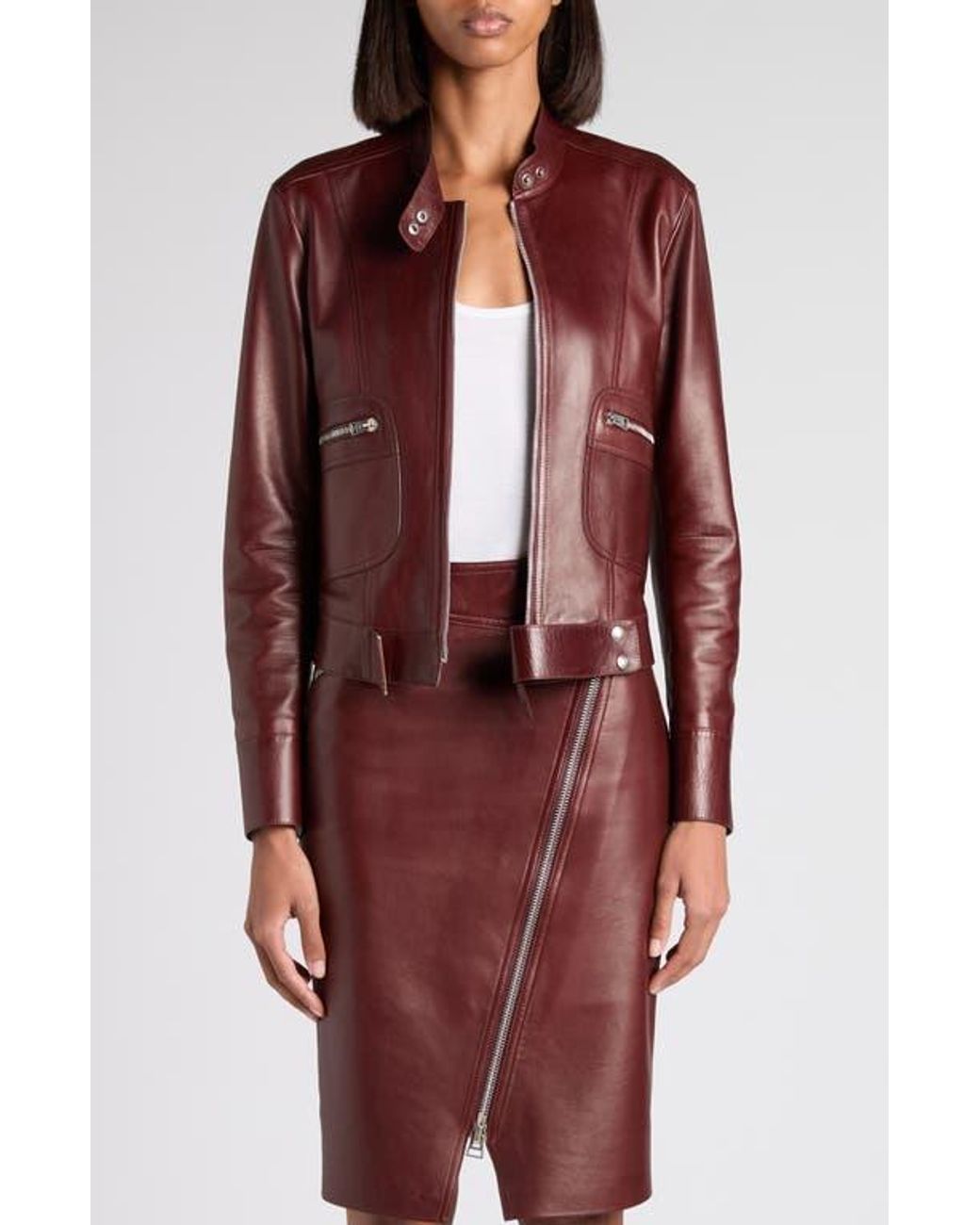 Tom Ford Plongé Leather Racer Jacket in Red | Lyst