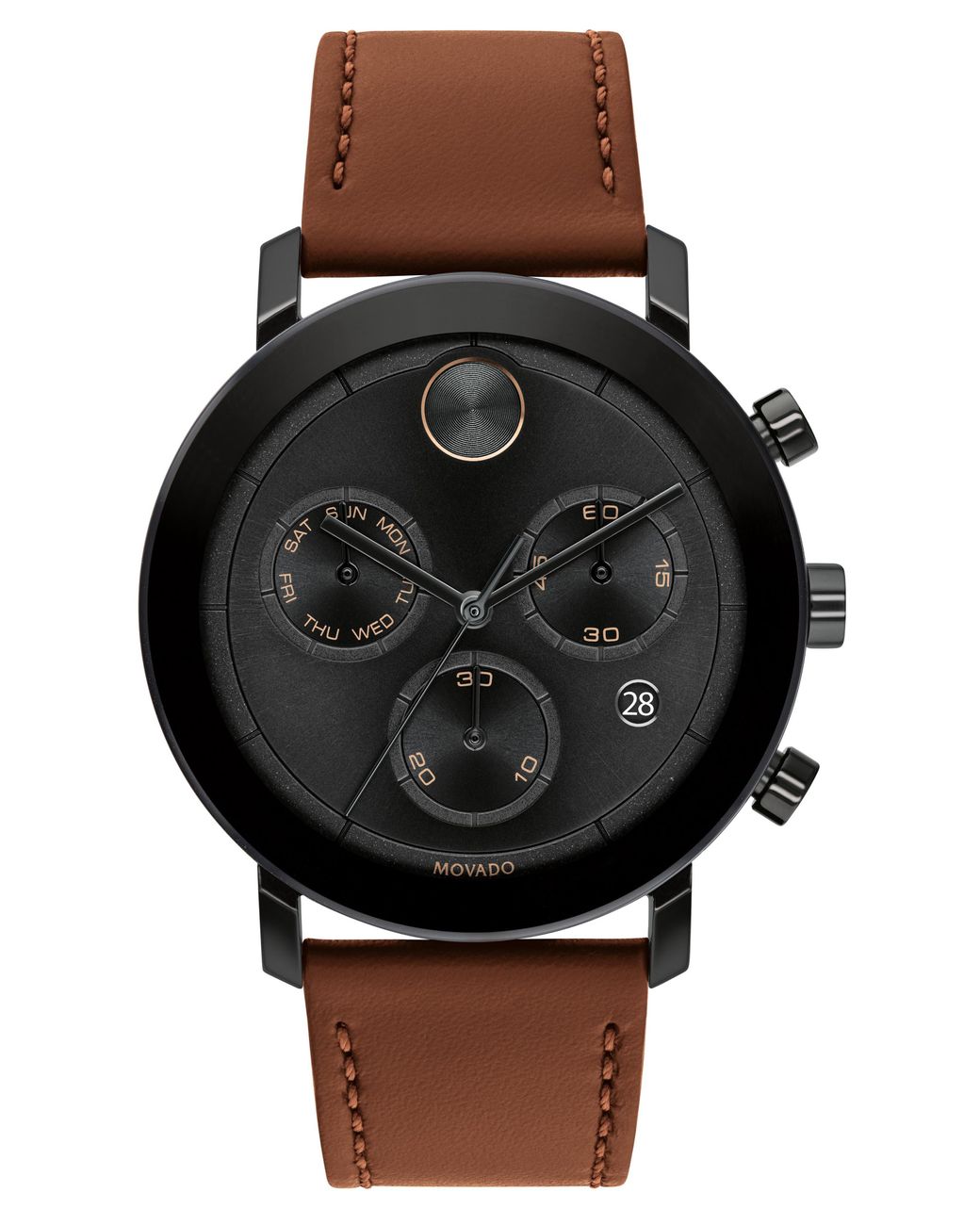 Movado Bold Evolution Chronograph Leather Strap Watch in Black for Men ...