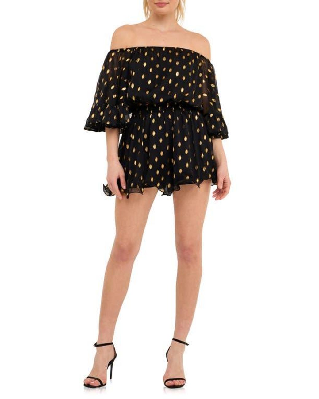 Endless Rose Off The Shoulder Chiffon Romper in Black | Lyst