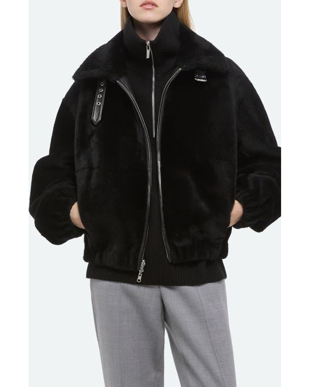 Helmut Lang Genuine Shearling Bomber Jacket in Black | Lyst