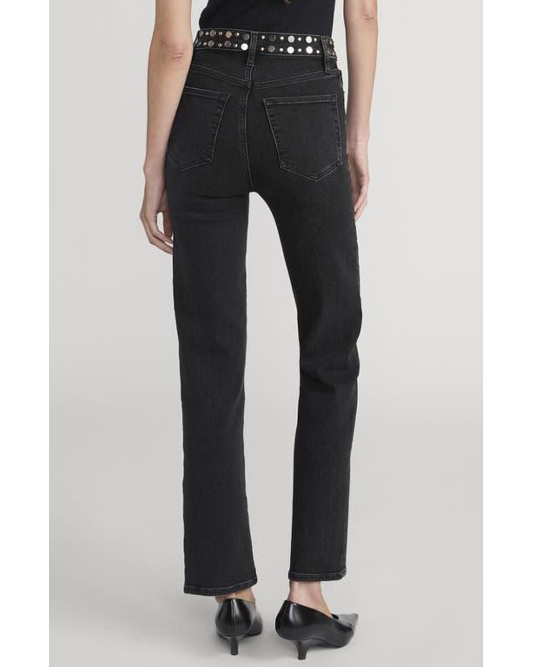 FRAME Le Sleek Studded Ankle Straight Leg Jeans in Black | Lyst