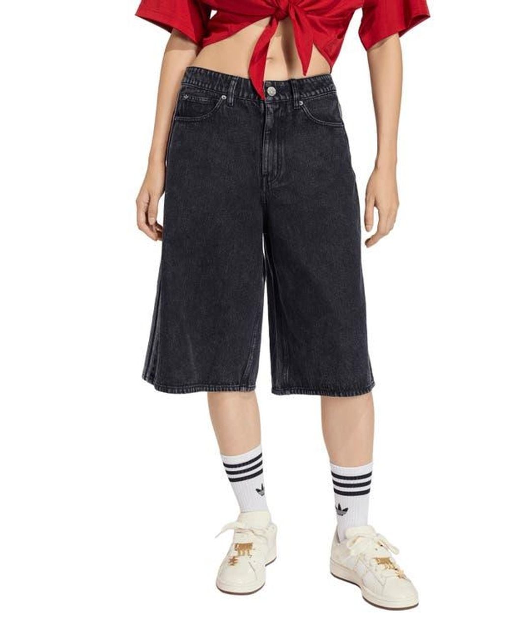 adidas Originals Firebird Oversize Denim Jorts in Black | Lyst