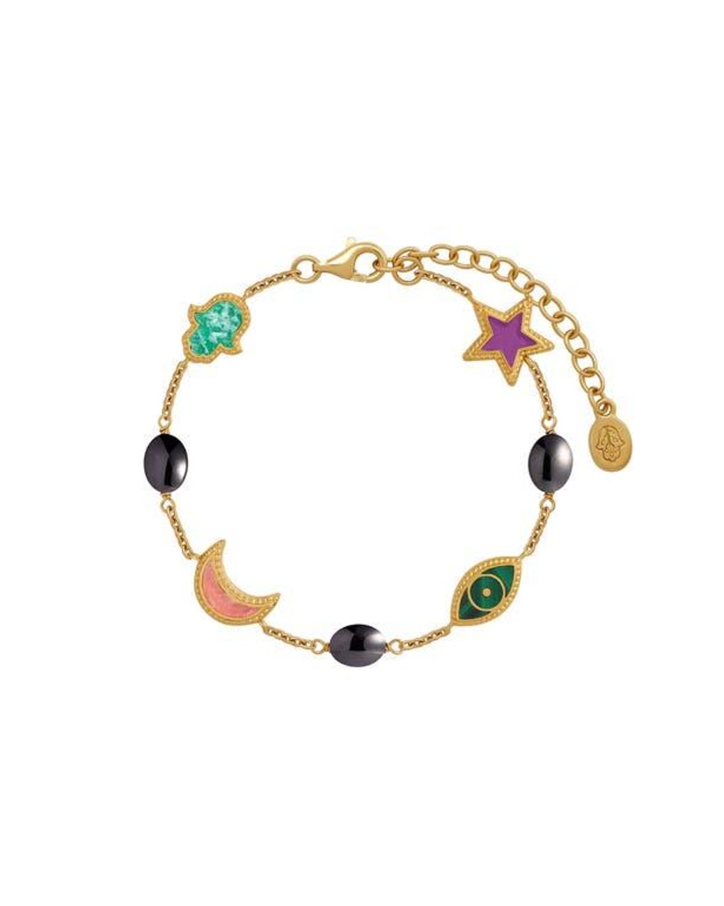 Karma and Luck Multi Symbol Plated Charm Bracelet in White | Lyst