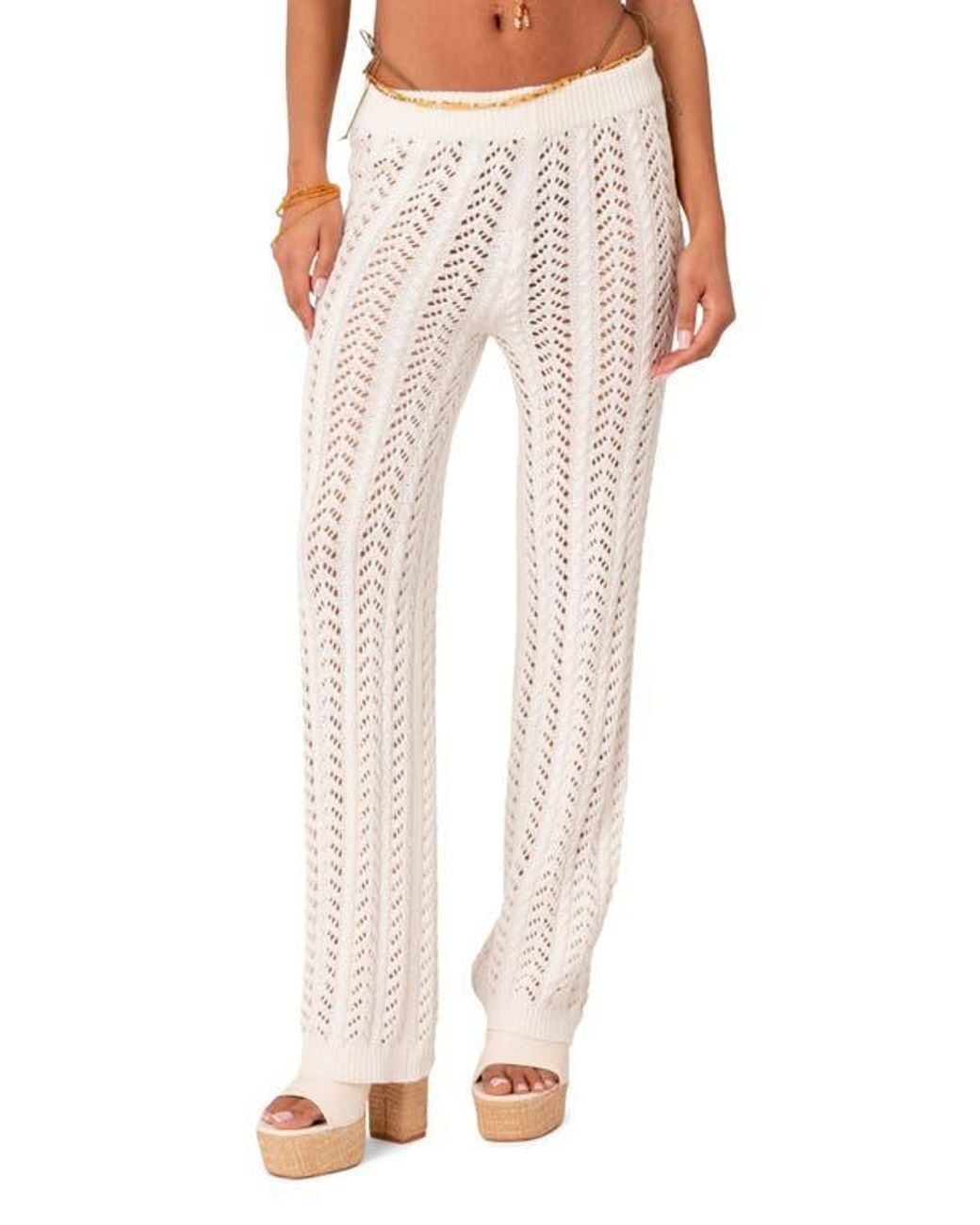 Edikted Elektra Sheer Open Knit Cover-Up Pants in White | Lyst