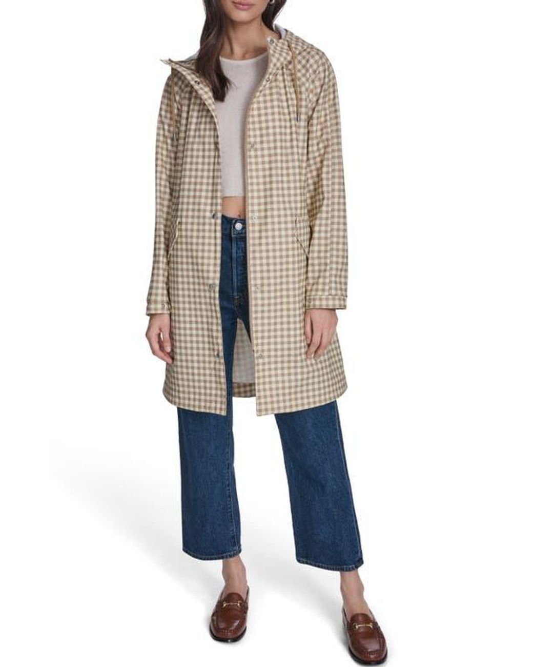 Levi's Water Resistant Hooded Long Rain Jacket in Natural | Lyst