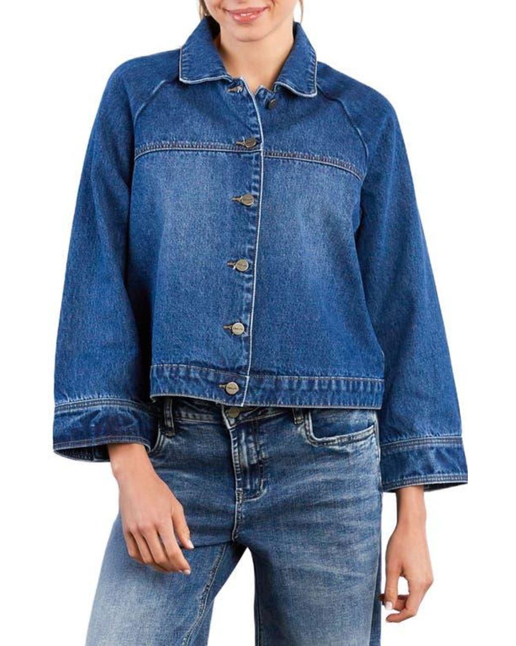 HINT OF BLU Boxy Denim Jacket in Blue | Lyst