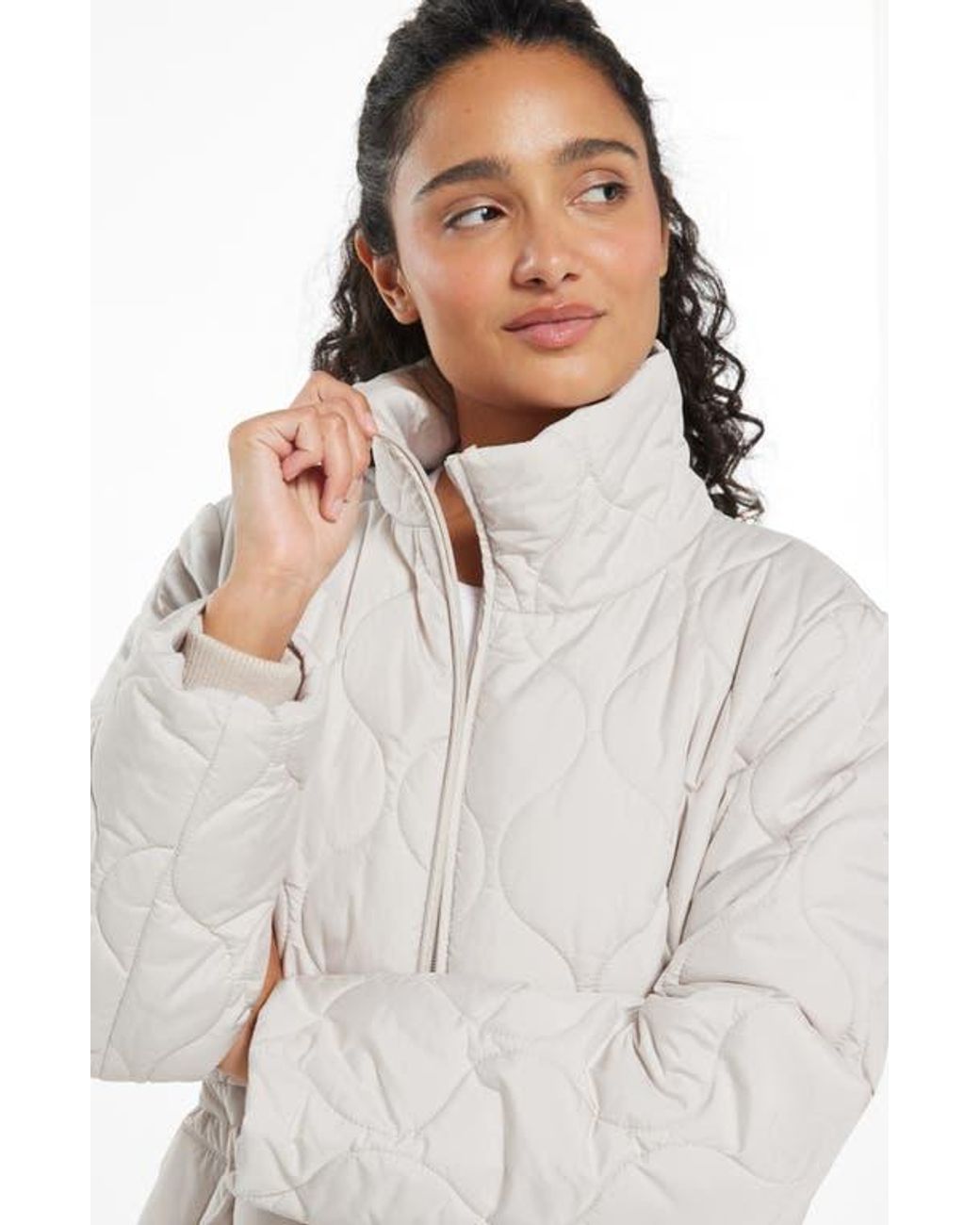 Zella Skyline Longline Quilted Jacket in White | Lyst