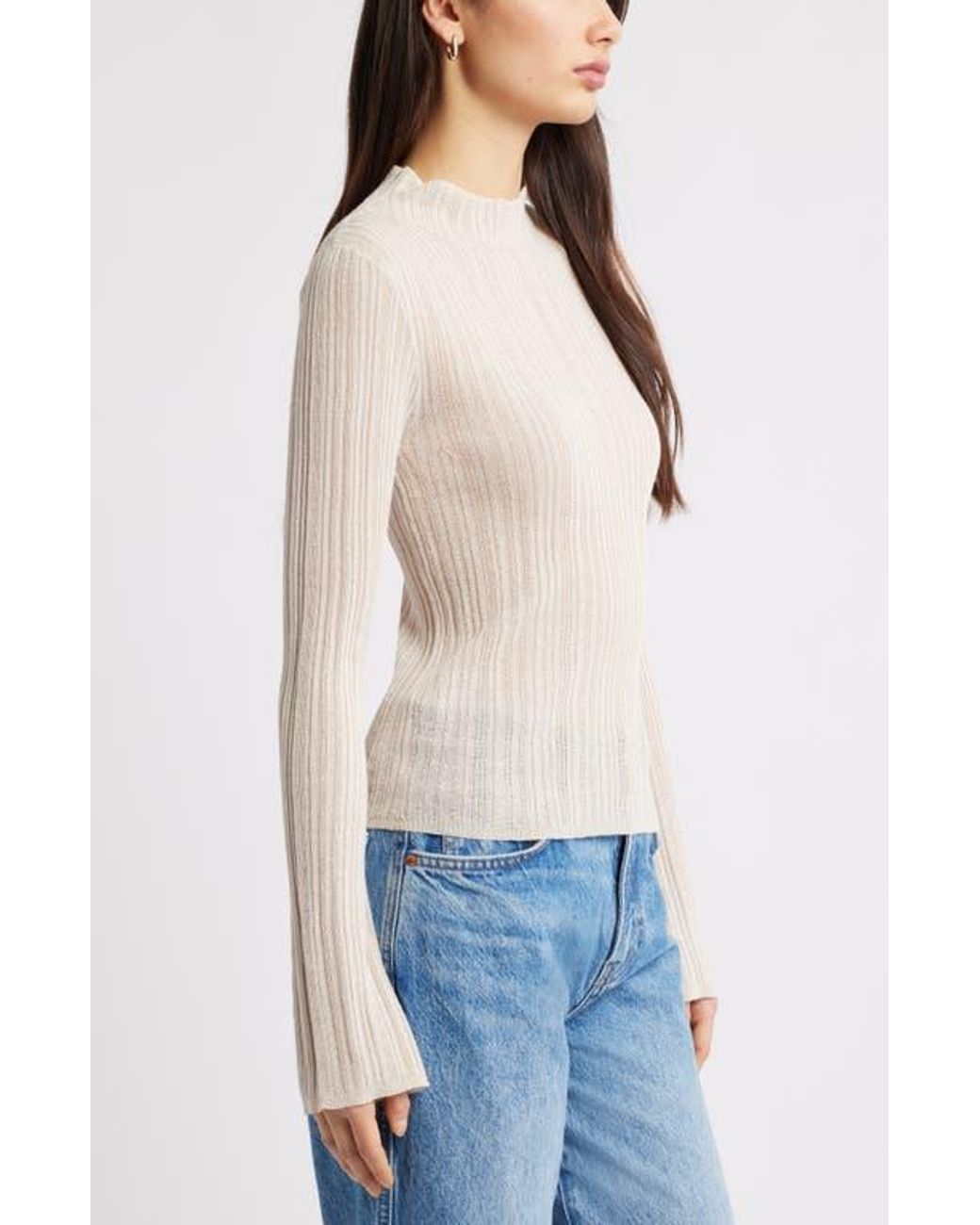 Open Edit Open Stitch Linen Blend Mock Neck Sweater in Blue | Lyst