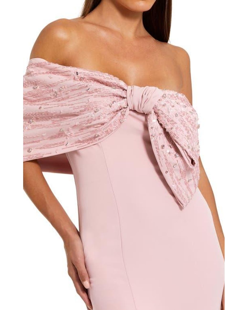Mac Duggal Beaded Off-The-Shoulder Satin Trumpet Gown in Pink | Lyst