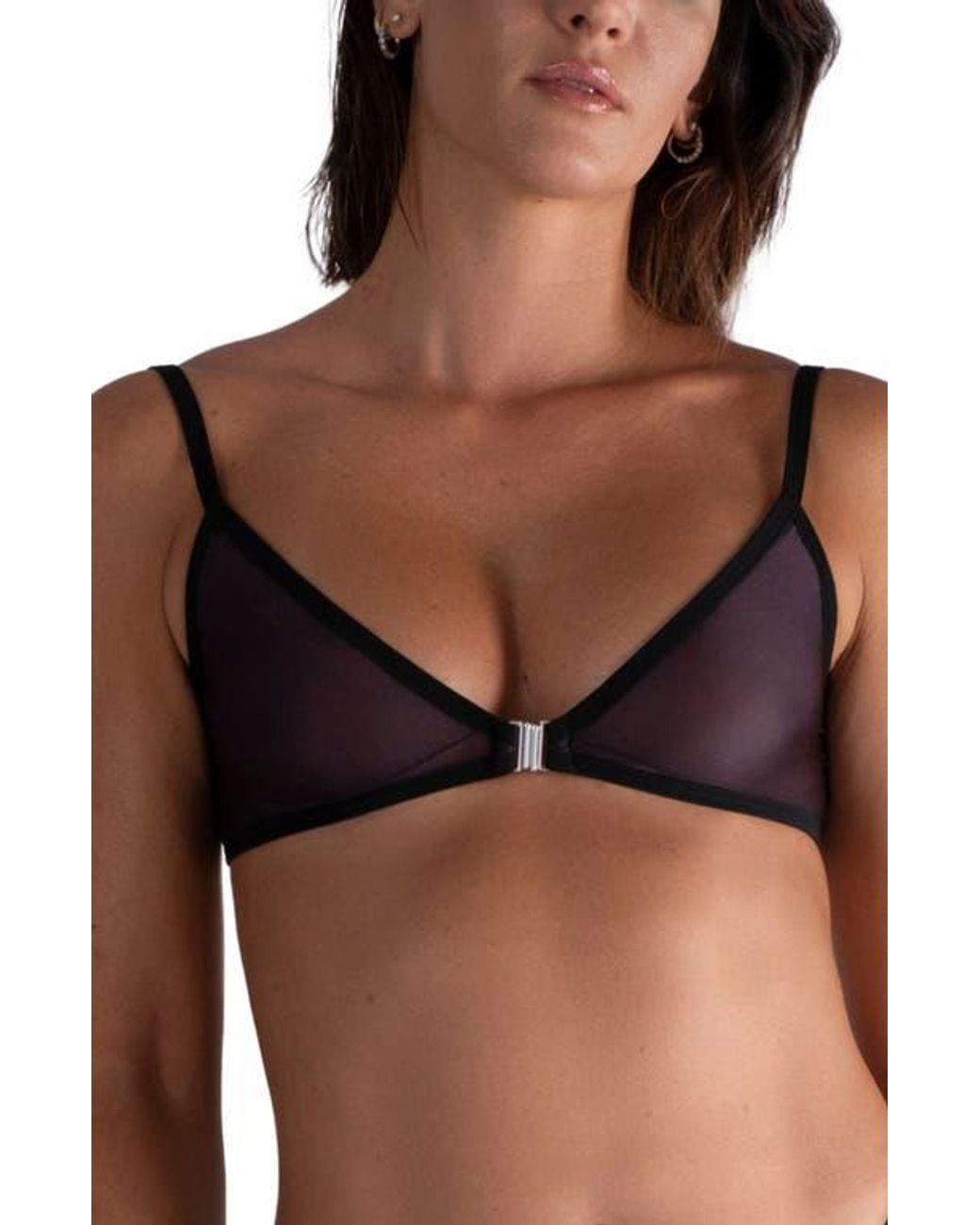 LECHERY Lustrous Sheer Front Closure Triangle Bra in Brown | Lyst