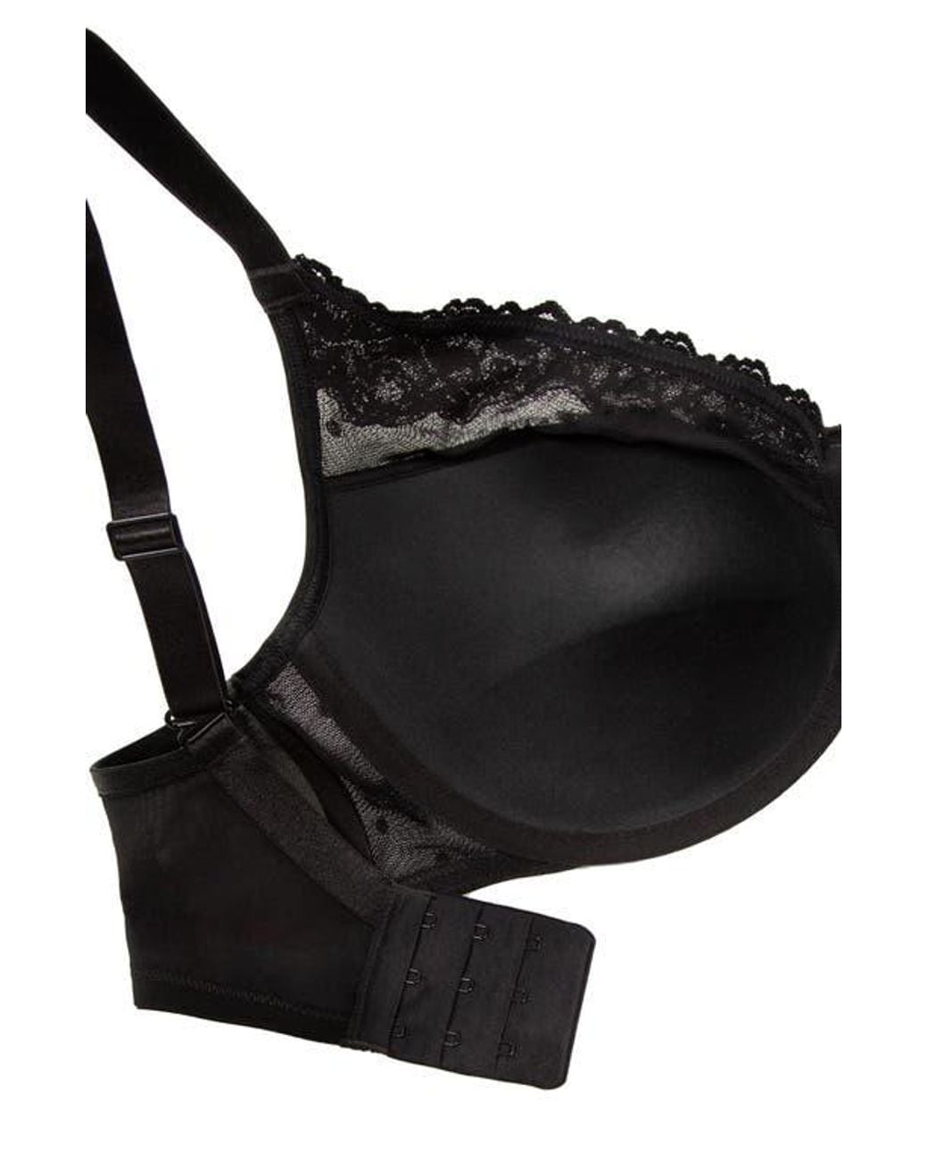 Curvy Couture Lace Trim Mesh Plunge Bra in Black | Lyst