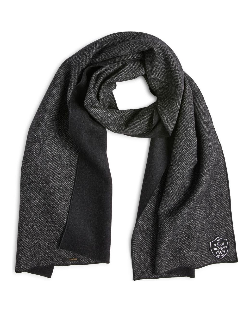 CLIFTON WILSON Herringbone Double Face Wool Scarf in Black for Men | Lyst