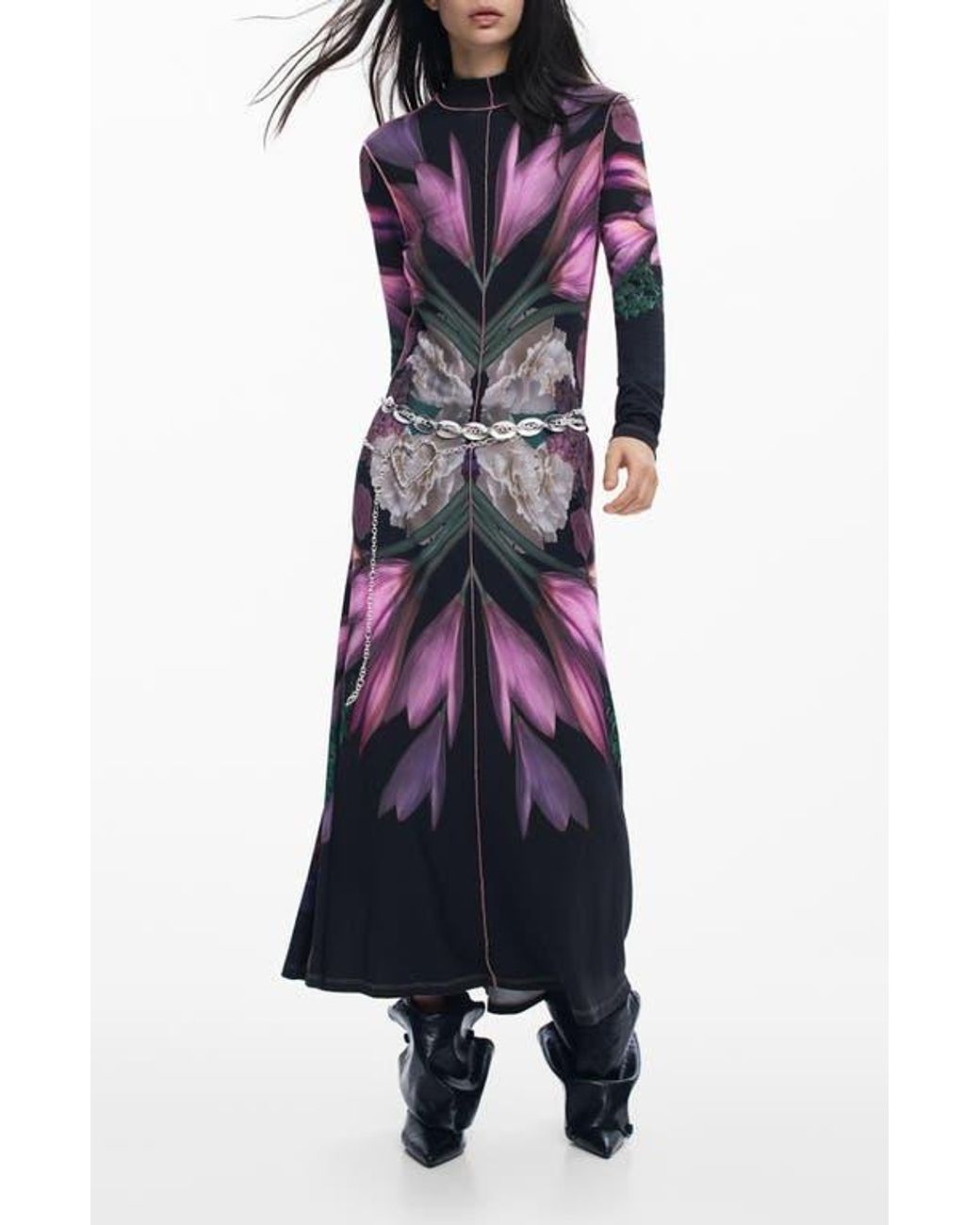 Desigual Long Sleeve Maxi Dress In Blue Lyst Desigual Long Sleeve Maxi Dress In Blue Lyst