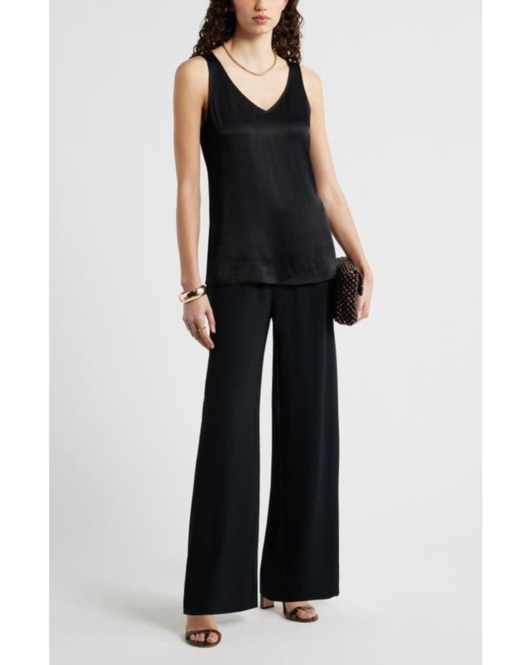 Nordstrom Satin Shell Top in Black | Lyst