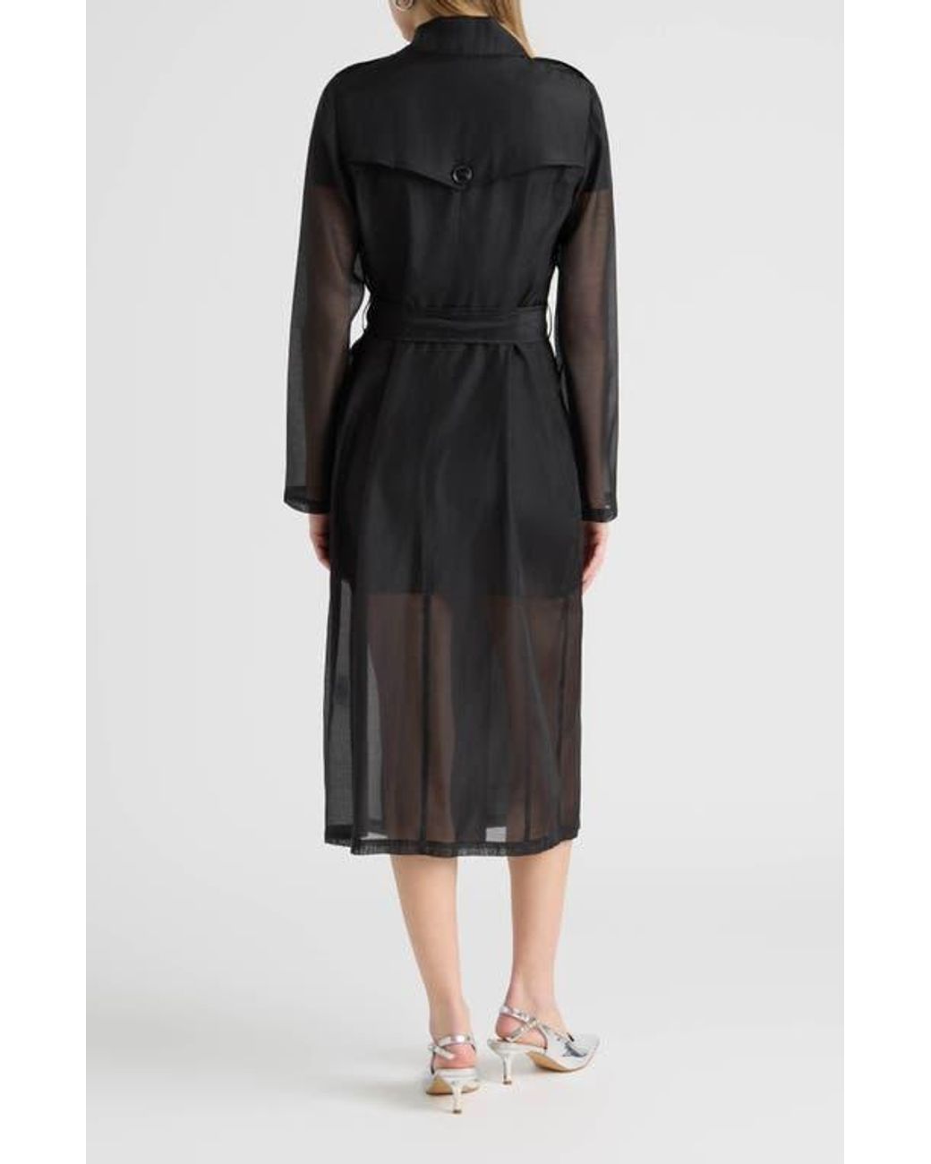 NVLT Sheer Trench Coat in Black | Lyst