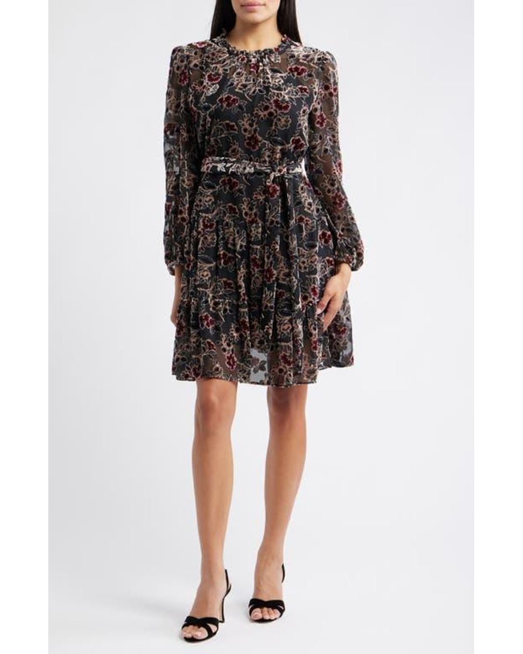 Julia Jordan Burnout Velvet Floral Long Sleeve Fit & Flare Dress in ...