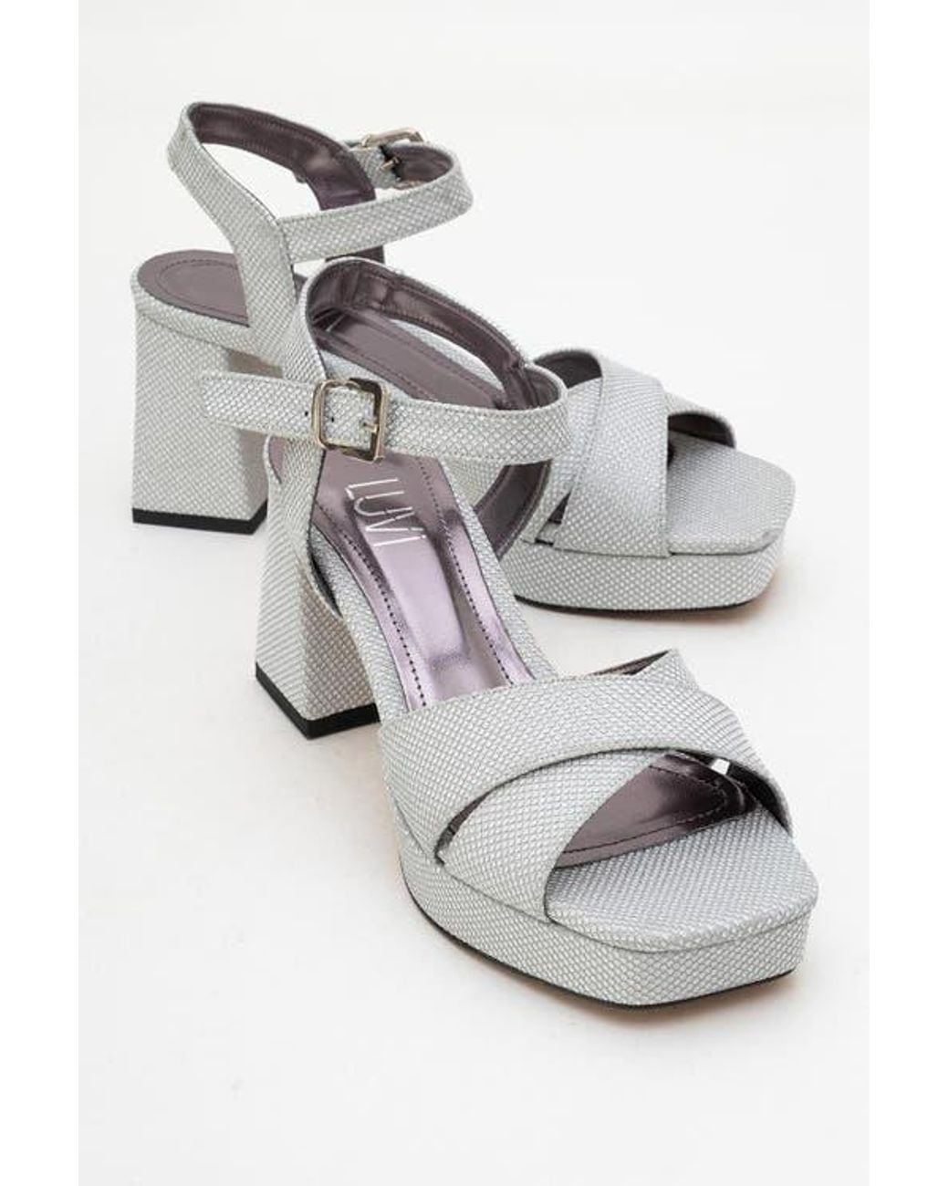 Prologue Shoes Lisbon Platform Block Heel Sandal in Gray | Lyst