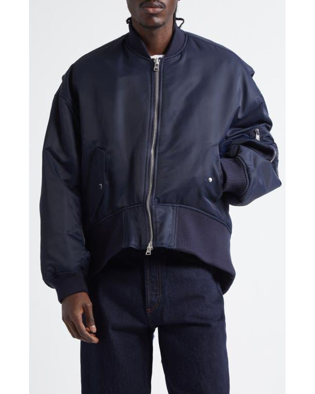 JW Anderson Curved Hem Oversize Bomber Jacket in Blue for Men | Lyst
