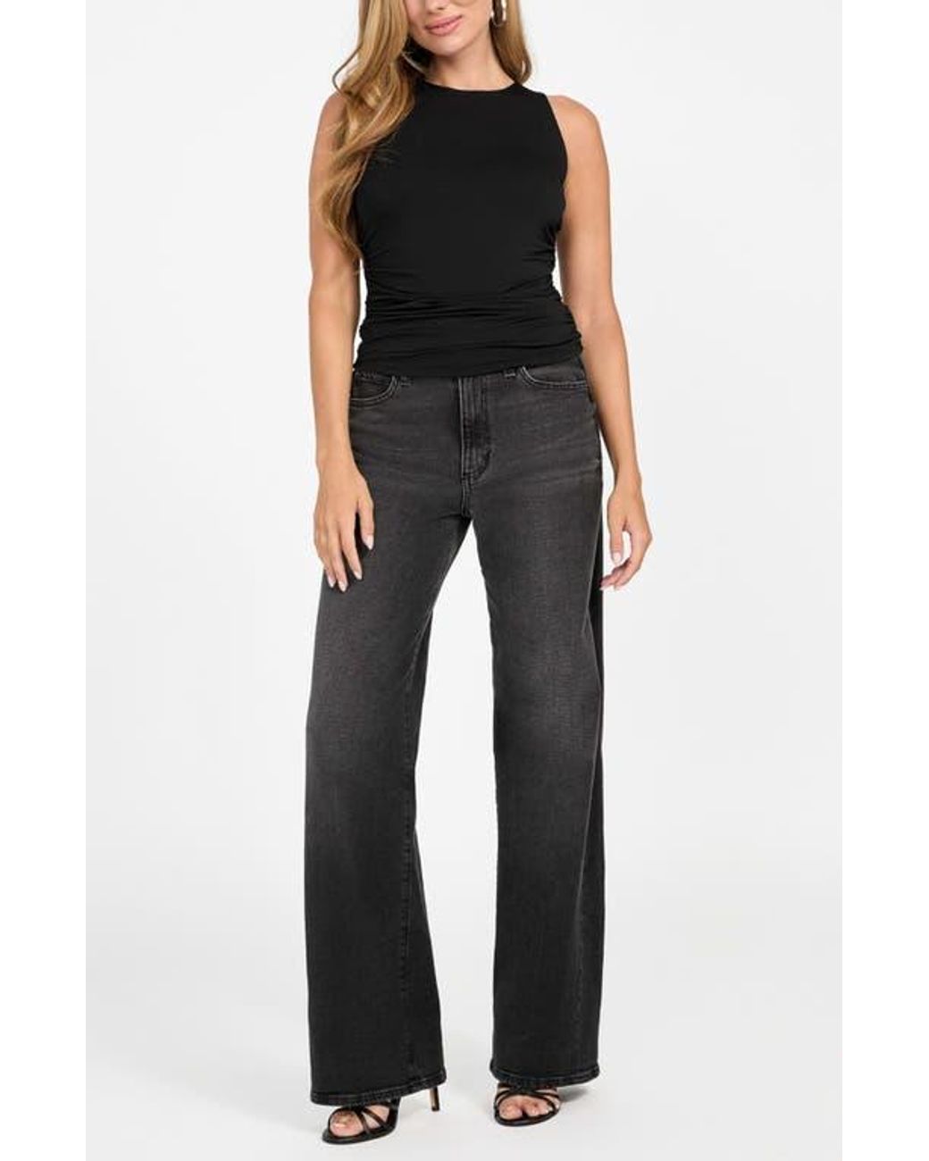 Guess Zaneta Shirred Tank in Black | Lyst