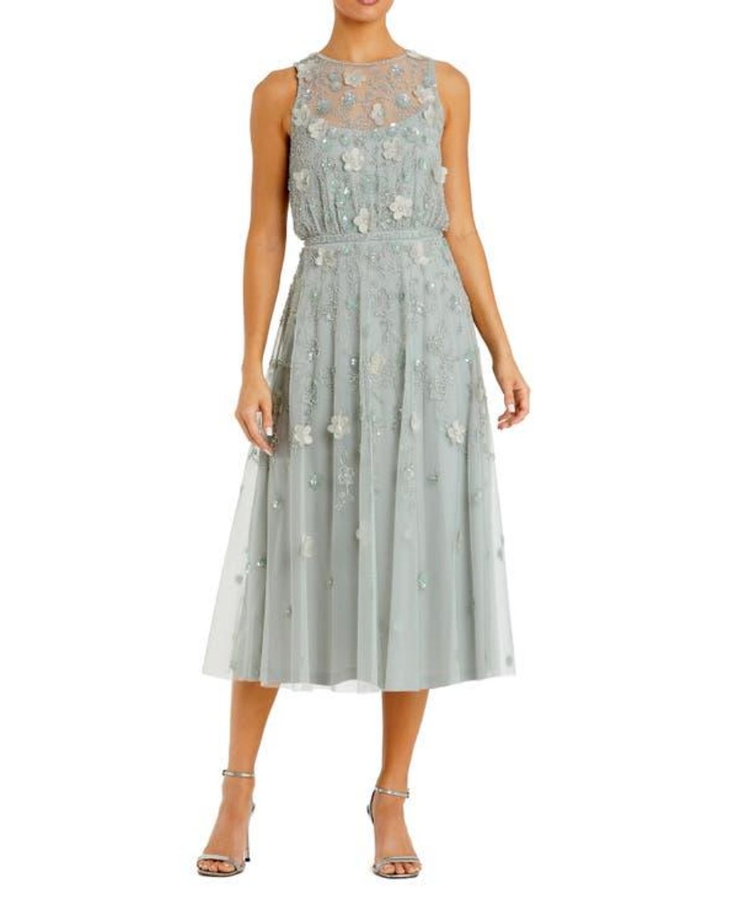 Mac Duggal Floral Embellished Sleeveless Midi Dress | Lyst