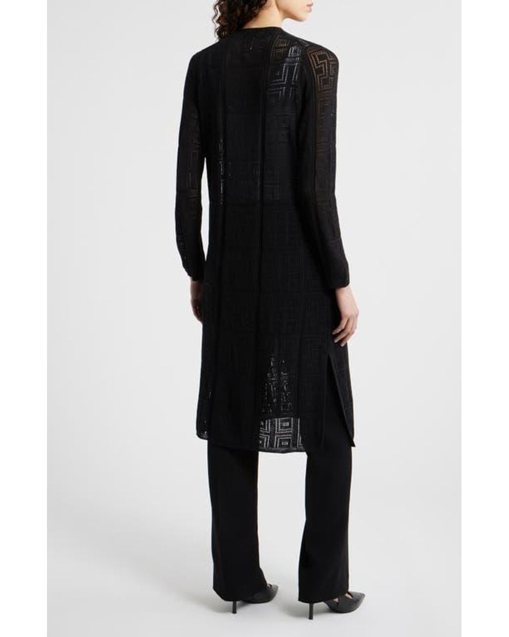 Anne Klein Open Stitch Cotton Blend Long Cardigan in Black | Lyst