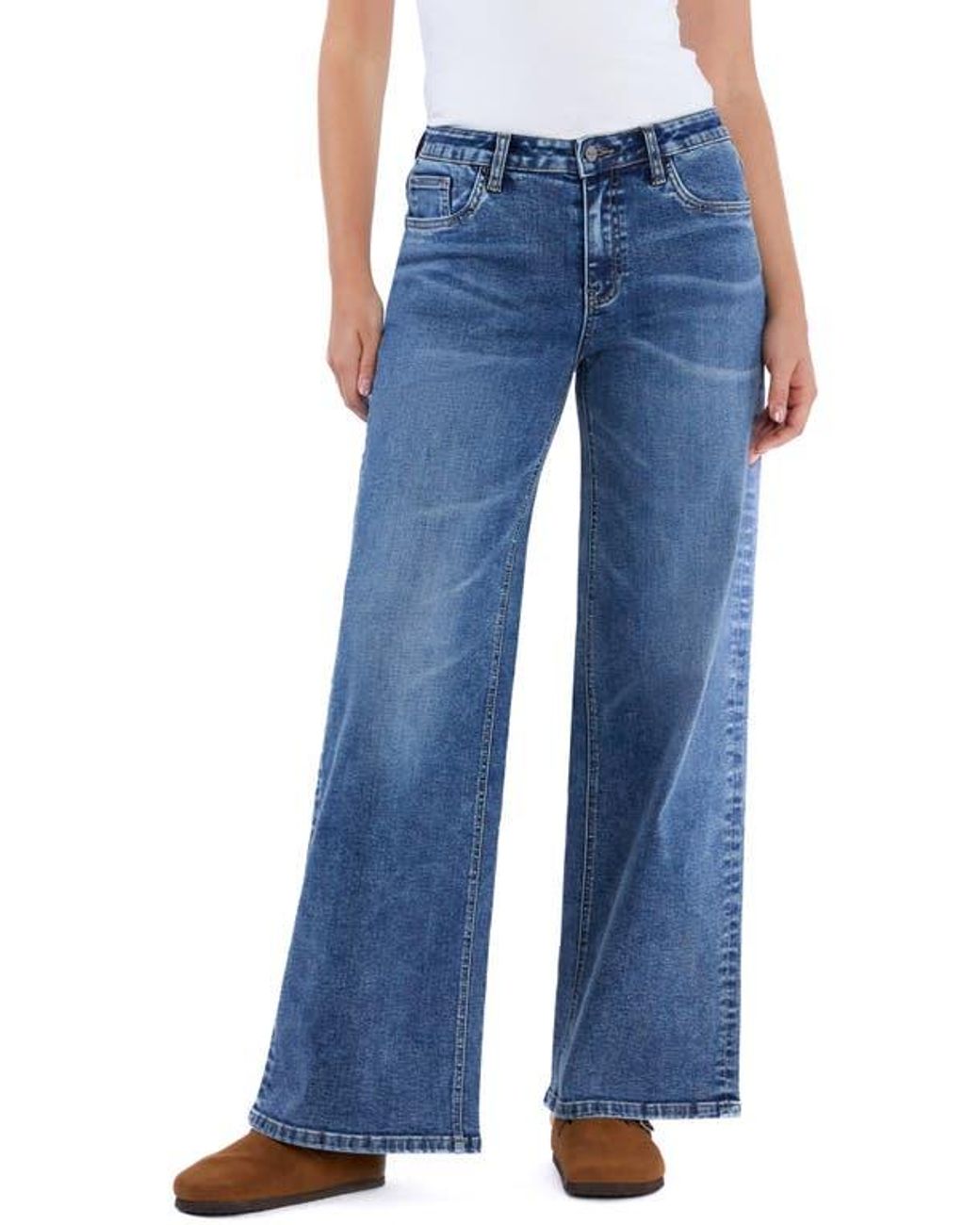 HINT OF BLU Penelope Boyish Wide Leg Jeans in Blue | Lyst