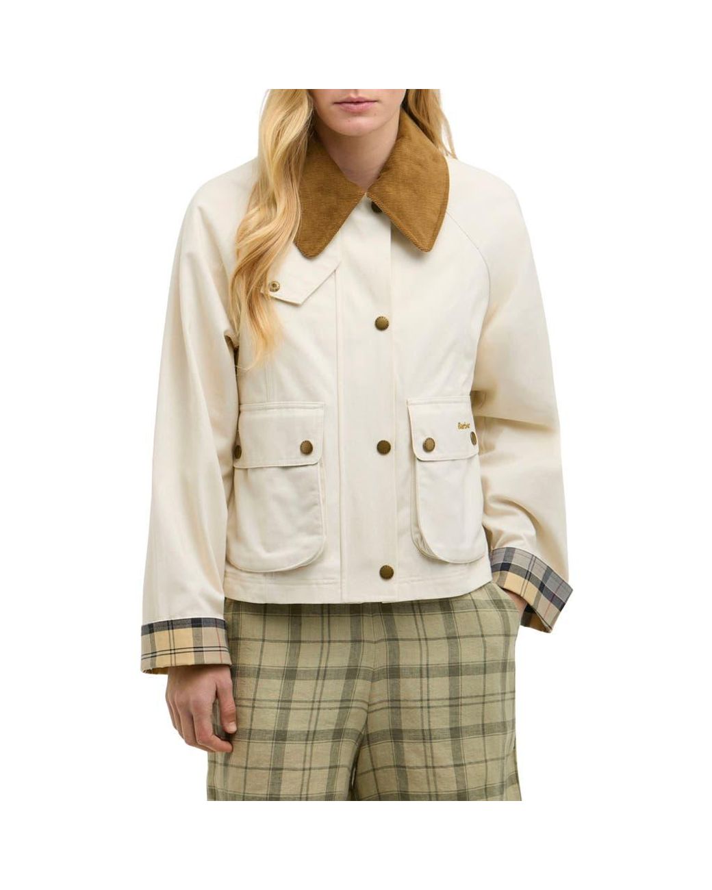 Barbour Beadnell Crop Cotton Jacket in Natural | Lyst