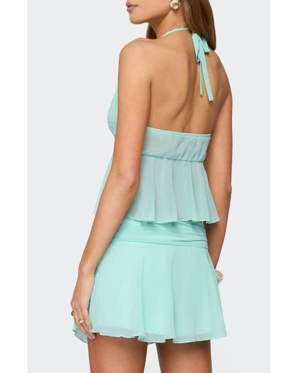 Edikted Sea Star Split Front Chiffon Top in Blue | Lyst