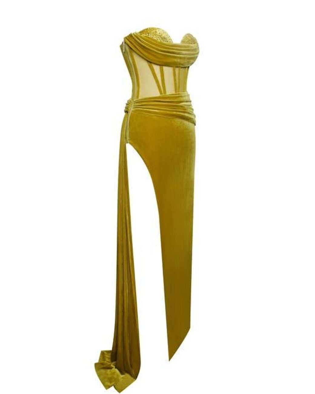 Miss Circle Octavia Draping Crystal Corset High Slit Velvet Gown in ...