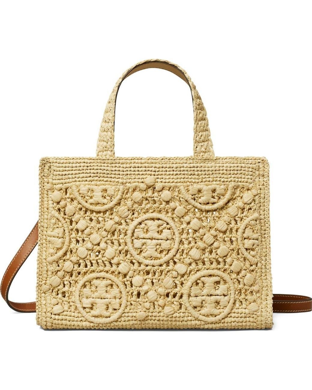 Tory Burch T Monogram Raffia Square Tote in Metallic | Lyst