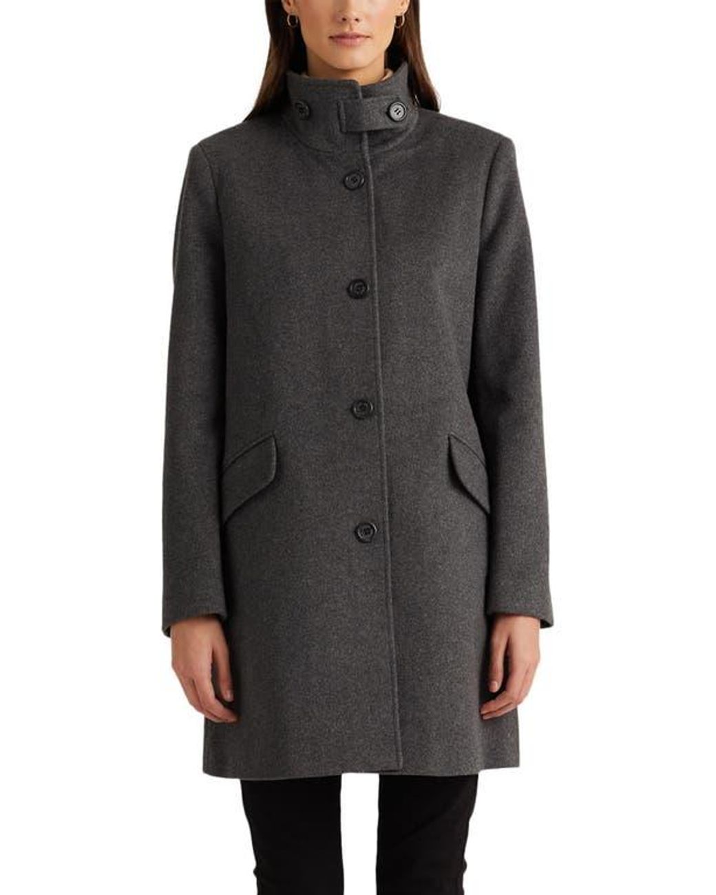 Ralph Lauren Balmacaan Wool Blend Coat in Black | Lyst