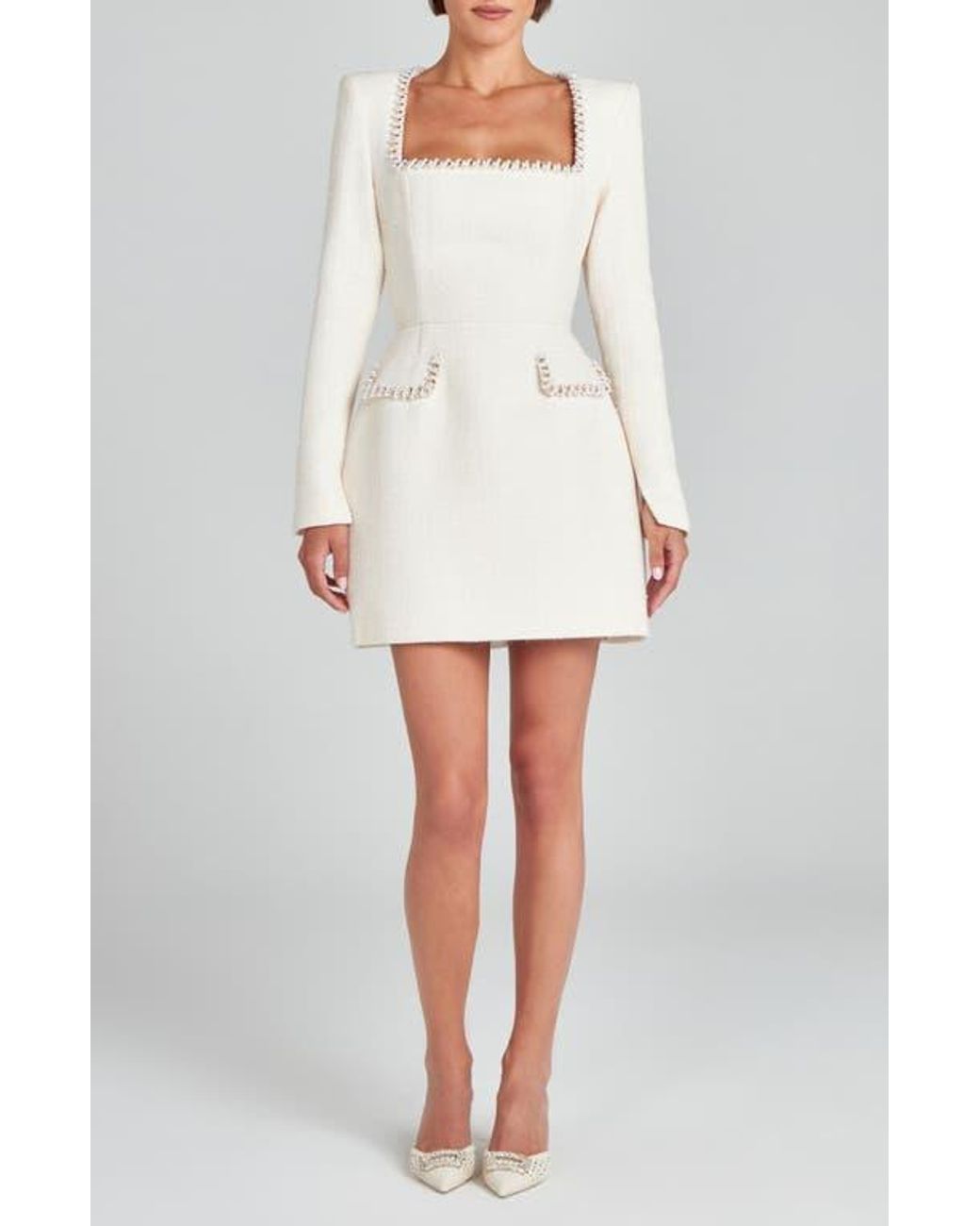 Nadine Merabi Natalie Beaded Long Sleeve Sheath Minidress in White | Lyst